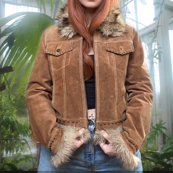 Jackets & Coats | Giacca Y2k Vintage Faux Fur Lined Leather Jacket ...
